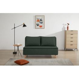 Schlafsofa Home Affaire "AINSLEY 140 cm -2-Sitzer, verstellbare R&uuml;ckenlehne", gr&uuml;n, B:145cm T:85cm, 100% Polyester, Sofas, Schlafsofa, wandelbar zum G&auml;stebett, Relaxsofa, Webstoff u. Cord-Bezug