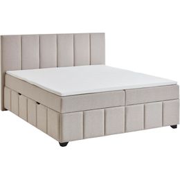 Boxbett Home Affaire "Bellah inkl. Bettkasten, erh&auml;ltlich in der Breite 180x200cm", beige, B:186cm L:209cm, Stoffbezug Nordic (100% Polyester), Komplettbetten, inkl. PU-Schaum-Topper, Topseller