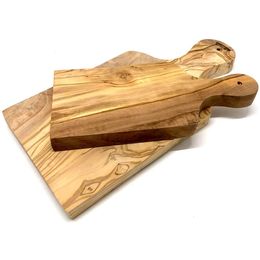 Schneidebrett OLIVENHOLZ-ERLEBEN "mit Griff aus hochwertigem naturbelassenem Olivenholz", braun, B:10cm L:23cm, Massivholz, Schneidebretter, Einzigartige Maserung, Brett mit Griff, Kr&auml;uterbrett und Schneidebrett