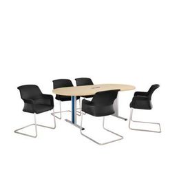 Sch&auml;fer Shop Sch&auml;fer Shop Select Besprechungstisch Planova Basic, mit Tischanschlussfeld, Oval, T-Fu&szlig;, B 2000 x T 1000 x H 717 mm, Ahorn/wei&szlig;aluminium RAL 9006