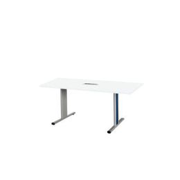 Sch&auml;fer Shop Sch&auml;fer Shop Select Besprechungstisch Planova Basic, mit Tischanschlussfeld, Rechteck, T-Fu&szlig;, B 1600 x T 800 x H 717 mm, wei&szlig;/wei&szlig;aluminium RAL 9006
