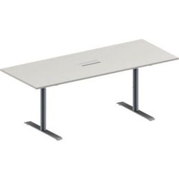 Sch&auml;fer Shop Sch&auml;fer Shop Genius Konferenztisch MODENA FLEX, 3-fach Anschluss, Rechteck, T-Fu&szlig; Rundrohr, B 2000 x T 800 x H 650-850 mm, lichtgrau/wei&szlig;alu
