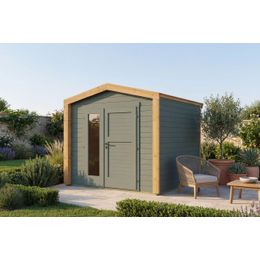 Gartenhaus Weka "Killarney", gr&uuml;ngrau, eiche hell, ohne Fu&szlig;boden, ohne Dacheindeckung, Massivholz, Gartenh&auml;user, Gartenhaus, Doppelt&uuml;r, 1 1/2 Seite mit Fenster
