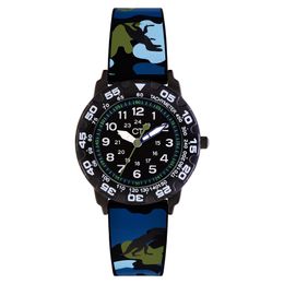 Quarzuhr Cool Time "The Cool Dino Camouflage", schwarz, hellblau, blau, khaki, Armbanduhren, Kinder, Quarzuhr, Armbanduhr, Silikonarmband, Kinderuhr, Junge, analog