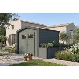 Gartenhaus Weka "Killarney", gr&uuml;ngrau, anthrazit, ohne Fu&szlig;boden, ohne Dacheindeckung, Massivholz, Gartenh&auml;user, Gartenhaus, Doppelt&uuml;r, 1/4 verglast, inkl. Hochbeet