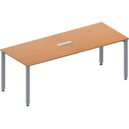 Sch&auml;fer Shop Sch&auml;fer Shop Genius Konferenztisch MODENA FLEX, 3-fach Anschluss, Rechteck, 4-Fu&szlig; Quadratrohr, B 2000 x T 800 x H 720-840 mm, Buche/wei&szlig;alu