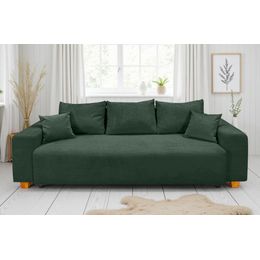 Schlafsofa Collection AB "Yves, B: 243 cm, Liegefl. 142x194 cm", gr&uuml;n (flaschengr&uuml;n), B:243cm T:94cm, 100% Polyester, Sofas, Schlafsofa, Bettfunktion, Bettkasten & 2 Zierkissen, Federkern