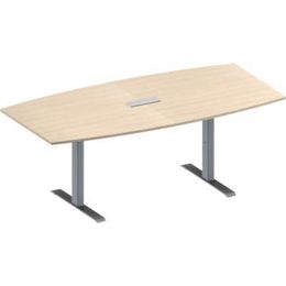 Sch&auml;fer Shop Sch&auml;fer Shop Genius Konferenztisch MODENA FLEX, 3-fach Anschluss, Boot, T-Fu&szlig; Rechteckrohr, B 2000 x H 650-850 mm, Ahorn/wei&szlig;alu