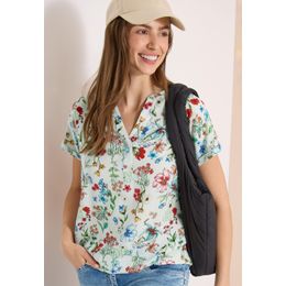 Kurzarmbluse Cecil, Damen, Gr. XXL (46), light alabaster wei&szlig;, Stoff, 100% Viskose, gebl&uuml;mt, klassisch normal, Rundhals, B&uuml;ndchen, Blusen, mit Blumenmuster