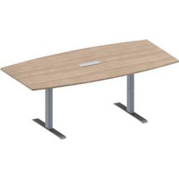 Sch&auml;fer Shop Sch&auml;fer Shop Genius Konferenztisch MODENA FLEX, 3-fach Anschluss, Boot, T-Fu&szlig; Rechteckrohr, B 2000 x H 650-850 mm, Eiche-Dekor/wei&szlig;alu