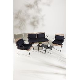 Gartenlounge-Set VENTURE HOME "Paola, gro&szlig;z&uuml;giges Outdoor-Set f&uuml;r hohen Sitzkomfort", schwarz, natur, schwarz, B:122cm H:86cm T:87cm, Geflecht Rattan, Polyester, Stahl, Sitzm&ouml;bel-Sets, Loungem&ouml;bel rund, Stoffbezug, angenehm, wetterfest
