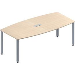 Sch&auml;fer Shop Sch&auml;fer Shop Genius Konferenztisch MODENA FLEX, 3-fach Tischanschlussfeld, Boot, 4-Fu&szlig; Quadratrohr, B 2000 x H 720-840 mm, Ahorn/wei&szlig;aluminium
