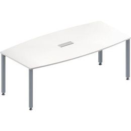 Sch&auml;fer Shop Sch&auml;fer Shop Genius Konferenztisch MODENA FLEX, 3-fach Tischanschlussfeld, Boot, 4-Fu&szlig; Quadratrohr, B 2000 x H 720-840 mm, wei&szlig;/wei&szlig;aluminium