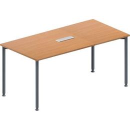 Sch&auml;fer Shop Sch&auml;fer Shop Genius Konferenztisch, 3-fach Tischanschlussfeld, Rechteck, 4-Fu&szlig; Rundrohr, B 1600 x T 800 x H 720-840 mm, Buche/wei&szlig;aluminium RAL 9006