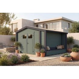 Gartenhaus Weka "Killarney", gr&uuml;ngrau, anthrazit, ohne Fu&szlig;boden, ohne Dacheindeckung, Massivholz, Gartenh&auml;user, Gartenhaus, Doppelt&uuml;r, 1/4 verglast, inkl. Sitztruhe