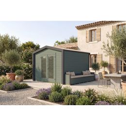 Gartenhaus Weka "Killarney", gr&uuml;ngrau, anthrazit, ohne Fu&szlig;boden, ohne Dacheindeckung, Massivholz, Gartenh&auml;user, Gartenhaus, Doppelt&uuml;r mit Lamellen, inkl. Sitztruhe