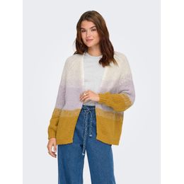 Strickjacke Only "ONLALYSSA LIFE LS OPEN CARDIGAN CC KNT", Damen, Gr. XL, birch stripes:raindrops, harvest gold, Strick, Obermaterial: 100% Polyester, gestreift, regular fit, V-Ausschnitt, Strickjacken Strickjacke