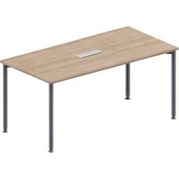 Sch&auml;fer Shop Sch&auml;fer Shop Genius Konferenztisch, 3-fach Anschluss, Rechteck, 4-Fu&szlig; Rundrohr, B 1600 x T 800 x H 720-840 mm, Eiche-Dekor/wei&szlig;alu