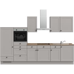 K&uuml;chenzeile Nobilia "Cascada I", NEU: individuell anpassbar mit gratis Profi-Beratung", grau (k&uuml;che: grau, korpus: lacklaminat steingraufarben, arbeitsplatte: eiche havanna nachbildung), B:330,3cm H:216,6cm T:60cm, Komplettk&uuml;chen-Sets, K&uuml;chenzeile, vormontiert, Breite 330 cm, Ausrichtung w&auml;hlbar, wahlw. mit E-Ger&auml;ten