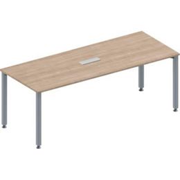 Sch&auml;fer Shop Sch&auml;fer Shop Genius Konferenztisch MODENA FLEX, 3-fach Anschluss, Rechteck, 4-Fu&szlig; Quadratrohr, B 2000 x T 800 x H 720-840 mm, Eiche-Dekor/wei&szlig;alu