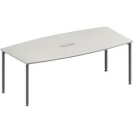 Sch&auml;fer Shop Sch&auml;fer Shop Genius Konferenztisch MODENA FLEX, 3-fach Anschluss, Boot, 4-Fu&szlig; Rundrohr, B 2000 x H 720-840 mm, lichtgrau/wei&szlig;alu