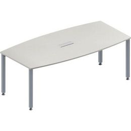 Sch&auml;fer Shop Sch&auml;fer Shop Genius Konferenztisch MODENA FLEX, 3-fach Tischanschlussfeld, Boot, 4-Fu&szlig; Quadratrohr, B 2000 x H 720-840 mm, lichtgrau/wei&szlig;aluminium