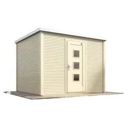 Gartenhaus Weka "WekaLine 413 Gr.1", beige (naturbelassen), Fu&szlig;boden im Gartenhaus, selbstklebende Dachbahnen, Massivholz, Gartenh&auml;user, Gartenhaus