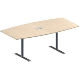 Sch&auml;fer Shop Sch&auml;fer Shop Genius Konferenztisch MODENA FLEX, mit Tischanschlussfeld, Boot, T-Fu&szlig; Rundrohr, B 2000 x H 650-850 mm, Ahorn/wei&szlig;aluminium RAL 9006