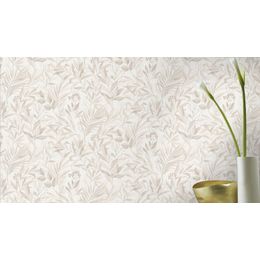 Papiertapete rasch "mit Bl&auml;ttern", beige, B:0,53m L:10,05m, Papier, Tapeten, mit Pflanzen