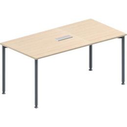 Sch&auml;fer Shop Sch&auml;fer Shop Genius Konferenztisch, 3-fach Tischanschlussfeld, Rechteck, 4-Fu&szlig; Rundrohr, B 1600 x T 800 x H 720-840 mm, Ahorn/wei&szlig;aluminium RAL 9006