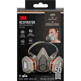 3M Atemschutz Set 6002KIT-1, bestehend aus 1 x Atemschutzmaske 6200 mit Schutzklasse A2P2/2 x Filter 6055/2 x Filter 5925/2 x Filterhalterungen 501