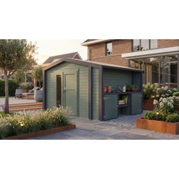 Gartenhaus Weka "Killarney", gr&uuml;ngrau, anthrazit, ohne Fu&szlig;boden, ohne Dacheindeckung, Massivholz, Gartenh&auml;user, Gartenhaus, Doppelt&uuml;r, 1 1/2, Fenster an Seite, inkl. Pflanztisch