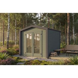 Gartenhaus Weka "Killarney", gr&uuml;ngrau, anthrazit, ohne Fu&szlig;boden, ohne Dacheindeckung, Massivholz, Gartenh&auml;user, Gartenhaus, Doppelt&uuml;r mit Lamellen
