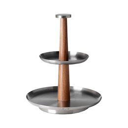 Etagere Fink "ROMA", silberfarben, braun, H:31cm &Oslash;:25cm, Akazienholz, Edelstahl, Servierplatten, Etagere