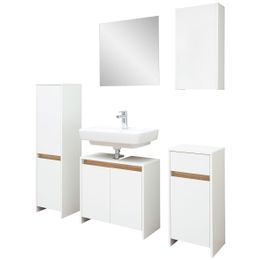 Badm&ouml;bel-Set SAPHIR "Quickset 100, 5-teilig, mit Holzeinlegeb&ouml;den, 94cm breit", wei&szlig; (wei&szlig; matt), B:94cm H:200cm T:32,2cm, Spanplatte, Kastenm&ouml;bel-Sets, Badm&ouml;bel-Set, Badezimmer Set mit H&auml;ngeschrank, Unterschrank und Midischrank