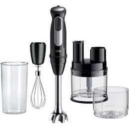 Braun Stabmixer "MultiQuick 5 Pro MQ 55755 M - 1000W, 25 Einstellungen, K&uuml;chenmaschine", schwarz (schwarz, edelstahl), B:6,8cm H:20,8cm T:6,2cm, Mixer, Spritzschutz, 500 ml Mini K&uuml;chenmaschine + Zubeh&ouml;r, Extra Mahlklinge
