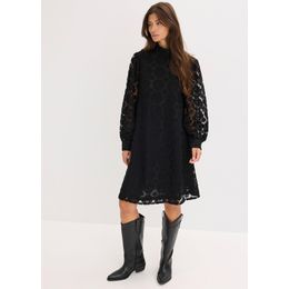 bonprix Minikleid aus Spitze, schwarz, Gr.46, Trendiges, hochgeschlossenes MInikleid aus Spitze mit langen &Auml;rmeln