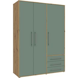 Dreht&uuml;renschrank FORTE "Kleiderschrank,zeitloses Design,3 t&uuml;rig", artisan eiche, salbei, B:144,4cm H:200cm T:53cm, Holzwerkstoff, Schr&auml;nke, Dreht&uuml;renschrank, viel Stauraum, Schubladen, Stangengriffe, Made in Europe