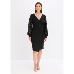 bonprix Midikleid mit Paillettenstickerei an den &Auml;rmel, schwarz, Gr.44, Stylisches Midikleid nit sch&ouml;ner Passform