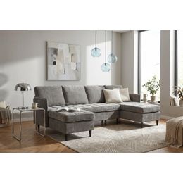 Wohnlandschaft DOREL HOME "LINDHUS, U-Form, verschiedene Stellvarianten, Modulsofa", grau, B:250cm H:80cm T:130cm, 100% Polyester, Sofas, Wohnlandschaft, Recamiere, Stauraum, Cord und Chenille-Bezug
