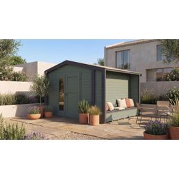 Gartenhaus Weka "Killarney", gr&uuml;ngrau, anthrazit, ohne Fu&szlig;boden, ohne Dacheindeckung, Massivholz, Gartenh&auml;user, Gartenhaus, Doppelt&uuml;r, 1 1/2 Fenster an Seite, inkl. Sitztruhe