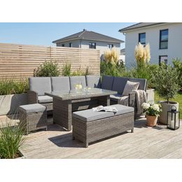 Gartenlounge-Set Konifera "Paris", grau, Aluminium, Polyrattan, Sitzm&ouml;bel-Sets, inkl. Auflagen/Schutzh&uuml;lle, Polyrattan, R&uuml;ckenlehne verstellbar