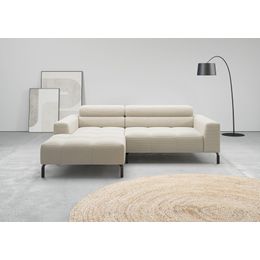 Ecksofa Home Affaire "Claya, 223 cm breit, L-Form, Kopfteilverstellung", nature, B:223cm H:71cm T:179cm, 88% Polyester, 12% Polyacryl, Sofas, Ecksofa, Moderne Steppung, weicher Polsteraufbau & saugroboterfreundliche H&ouml;he