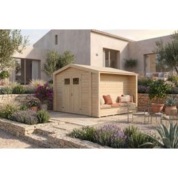 Gartenhaus Weka "Killarney", naturbelassen, ohne Fu&szlig;boden, ohne Dacheindeckung, Massivholz, Gartenh&auml;user, Gartenhaus, Doppelt&uuml;r, 1/4 verglast, inkl. Sitztruhe