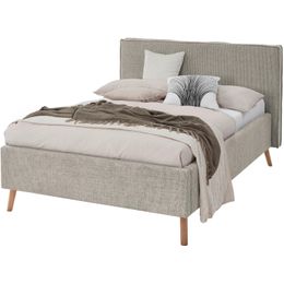 Meise M&ouml;bel Polsterbett MEISE.M&Ouml;BEL "Riva", beige (greige, greige), B:165cm L:216cm, Betten, Polsterbett, mit eichefarbigen Holzf&uuml;&szlig;en, wahlweise mit Bettkasten und Lattenrost