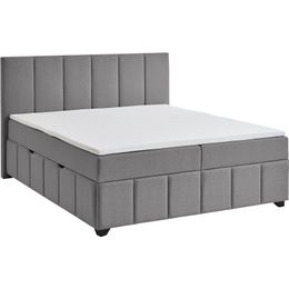Boxbett Home Affaire "Bellah inkl. Bettkasten, erh&auml;ltlich in der Breite 180x200cm", grau, B:186cm L:209cm, Stoffbezug Nordic (100% Polyester), Komplettbetten, inkl. PU-Schaum-Topper