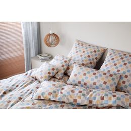 Bettw&auml;sche Elegante "Scrabble", natur, B/L: 155cm x 220cm, 1 Stk., 1 Stk., Mako-Satin, B/L: 80cm x 80cm, 2, Mako-Satin, Obermaterial: 100% Baumwolle, Bettw&auml;sche, Bettw&auml;sche, angenehmes Hautgef&uuml;hl