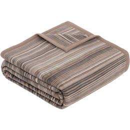 Wohndecke Ibena "Jacquard Decke Malang", grau (grau, braun), B:150cm L:200cm, Mischgewebe, Wohndecken, Wohndecke, mit filigranen Streifen, made in Europe