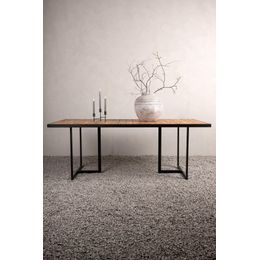 Gartentisch VENTURE HOME "Khung, stabile Esstafel f&uuml;r den Au&szlig;enbereich", natur, schwarz, natur, B:100cm H:75cm T:200cm, Tische, Gartentisch, Outdoortisch, Terrassentisch mit Metallgestell