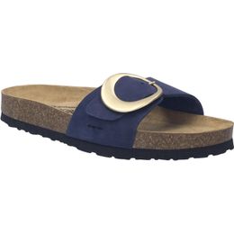 Pantolette Josef Seibel "Hermine 14", Damen, Gr. 39, blau kombiniert, Nubukleder, Schuhe Pantolette, Schlupfschuh, Flats, Hausschuh mit vorgeformtem Fu&szlig;bett, in Weite G